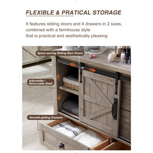 Gracie Oaks Terramuggus 48"W Farmhouse Chest of Drawers, Bedroom Dresser with 4 Drawers ...